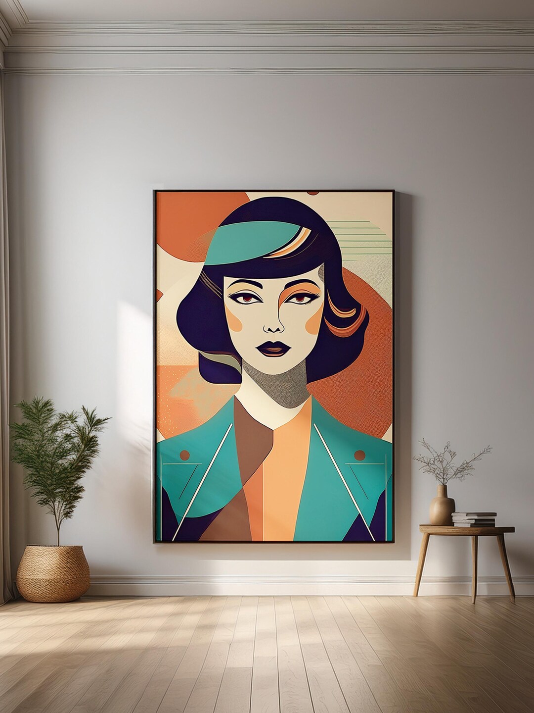 Minimalist Art Deco Woman Portrait – Vintage Geometric Digital Art ...