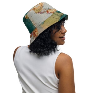 World Map Printed Bucket Hat, All Over Print Reversible Hat, World ...