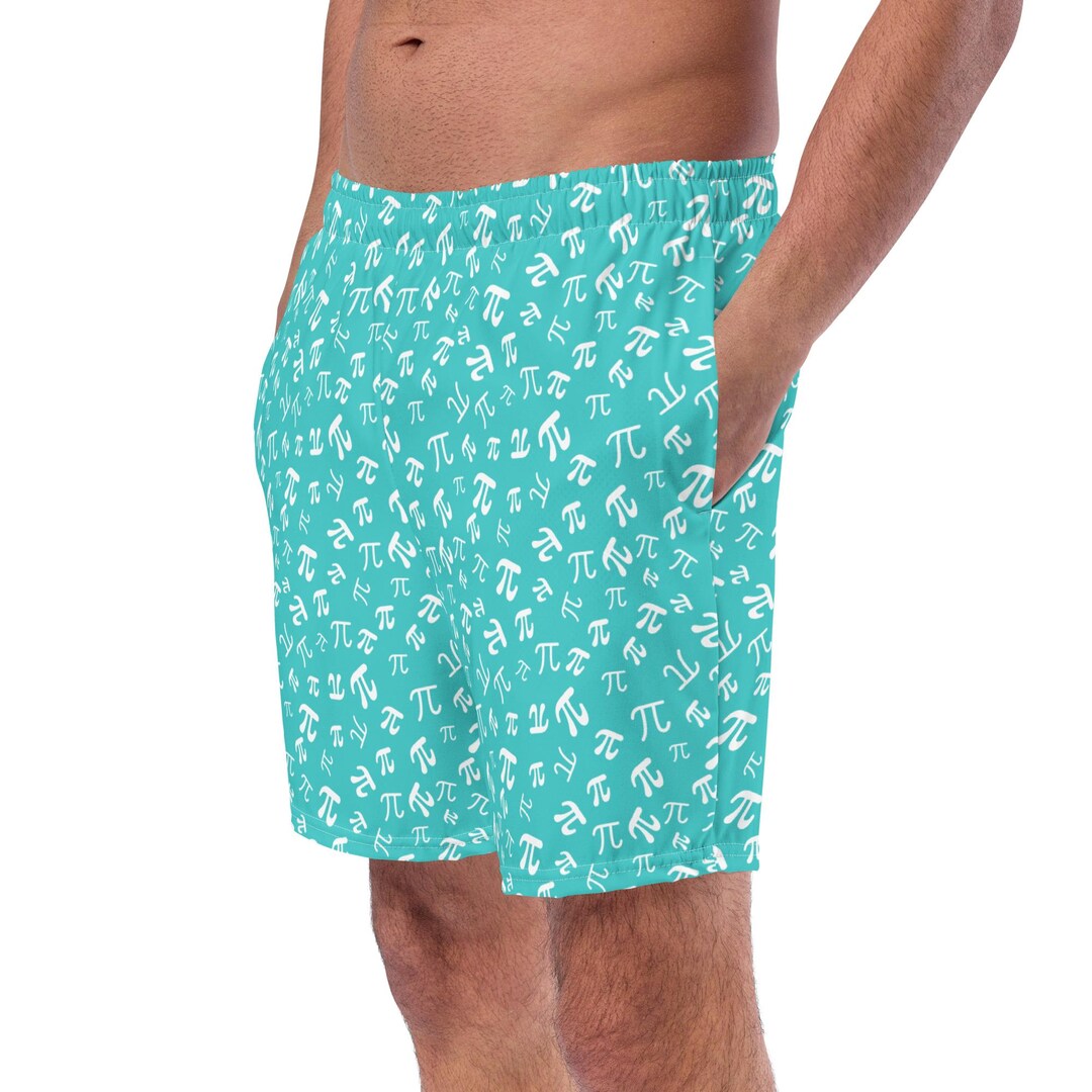 Teal Math Pi Symbols Men's Swim Trunks, All Over Print Summer Beach ...