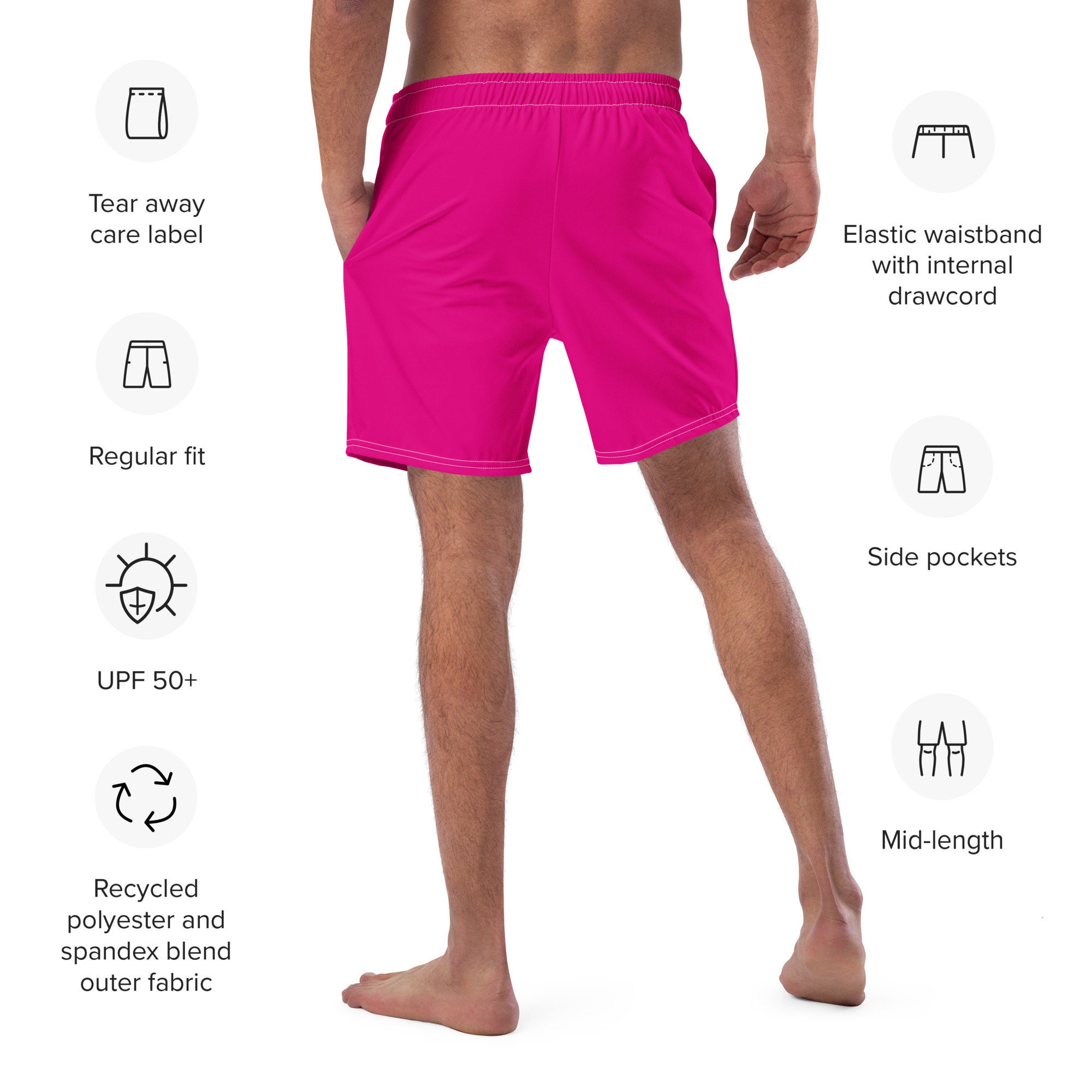 Solid Hot Pink Men's Swim Trunks, Summer Beach Trunks, Swimming Trunks ...