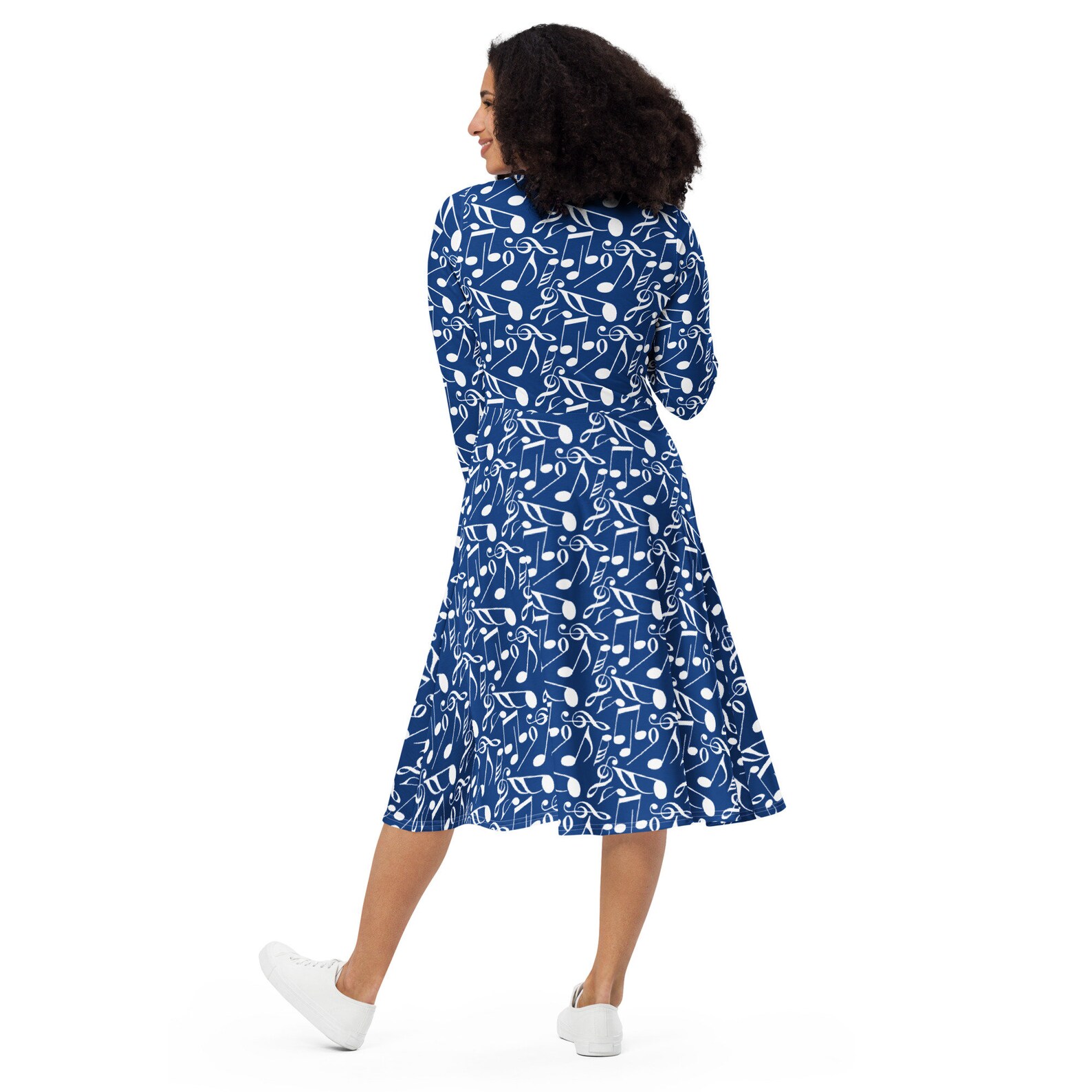 Music Notes Printed Midi Dress, Women's Musician Dress, Elegant Date ...