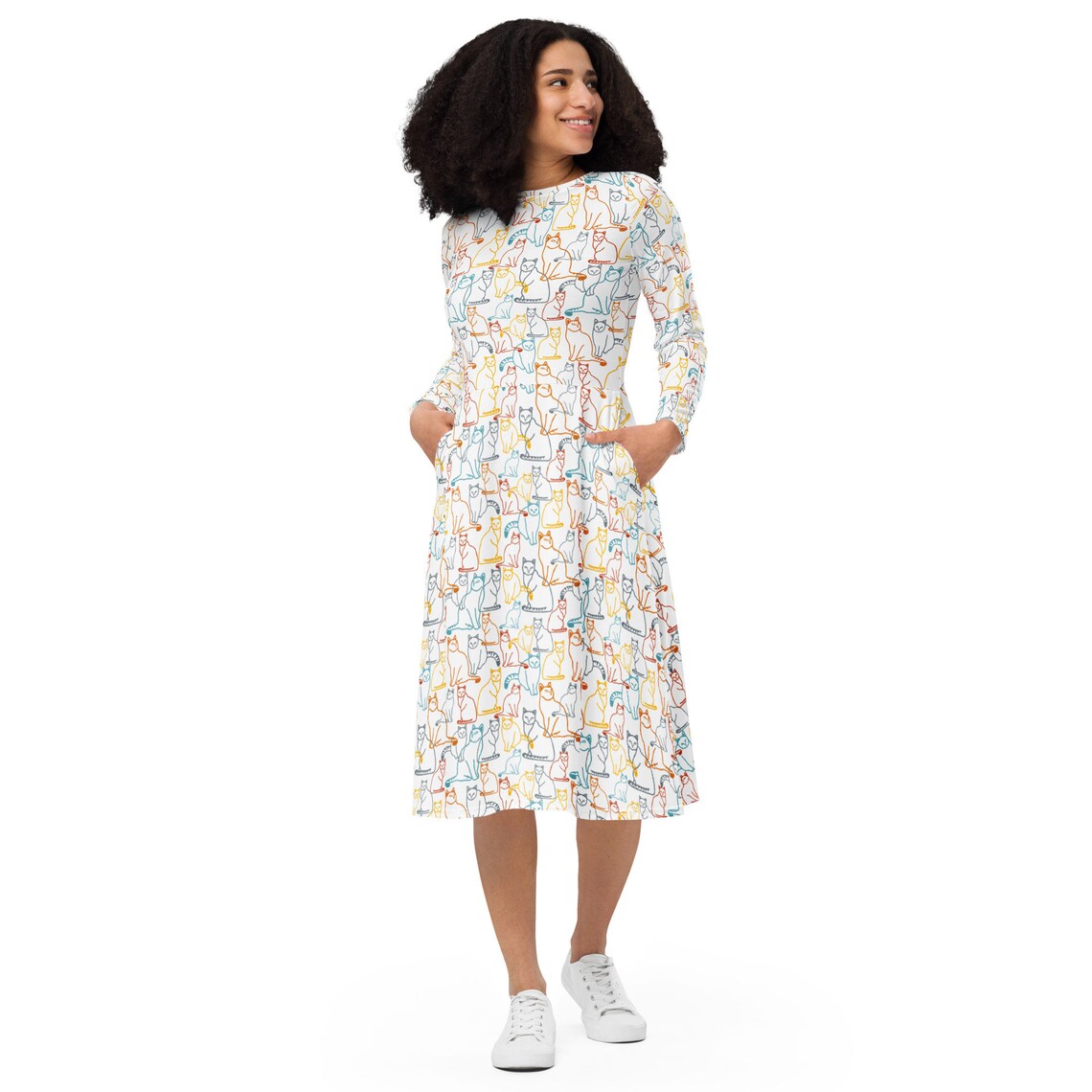 Cute Cat Lady Dress With Pockets, Colorful Kitty Kitten Cats Printed ...