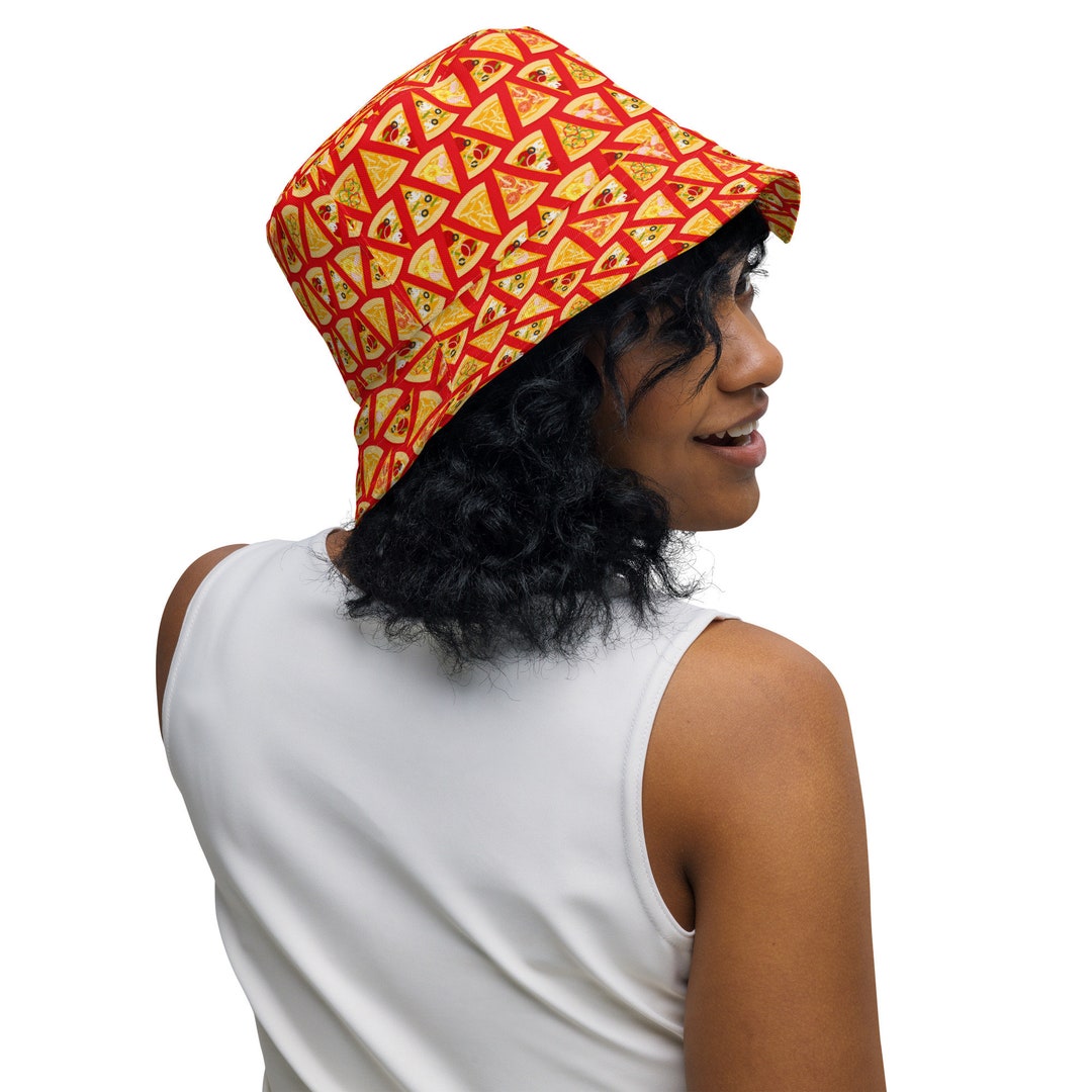Pizza Food Printed Reversible Bucket Hat, Foodie Hat, Summer Beach Hat ...