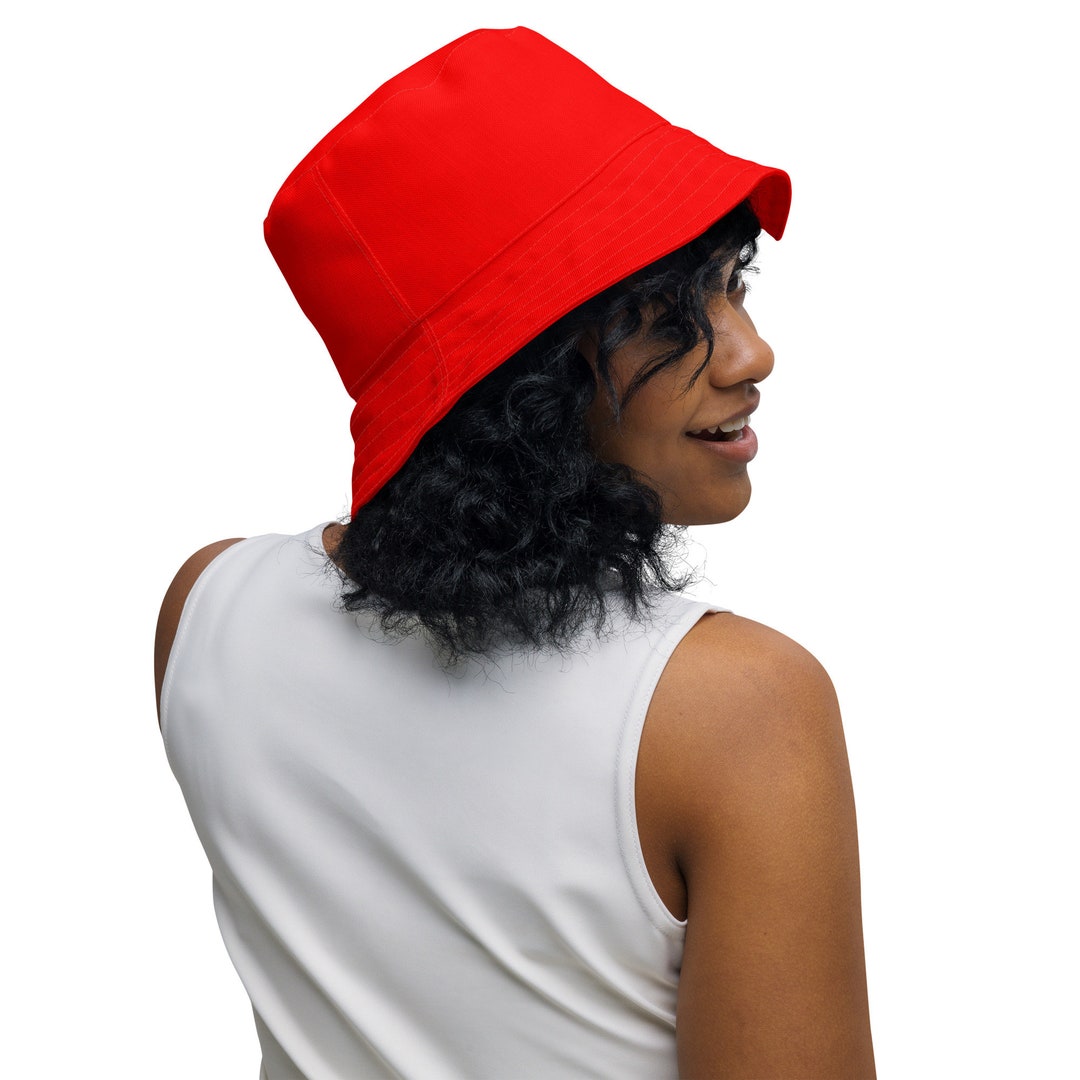 Solid Bright Red Reversible Bucket Hat, Summer Fashion Hat, Casual ...