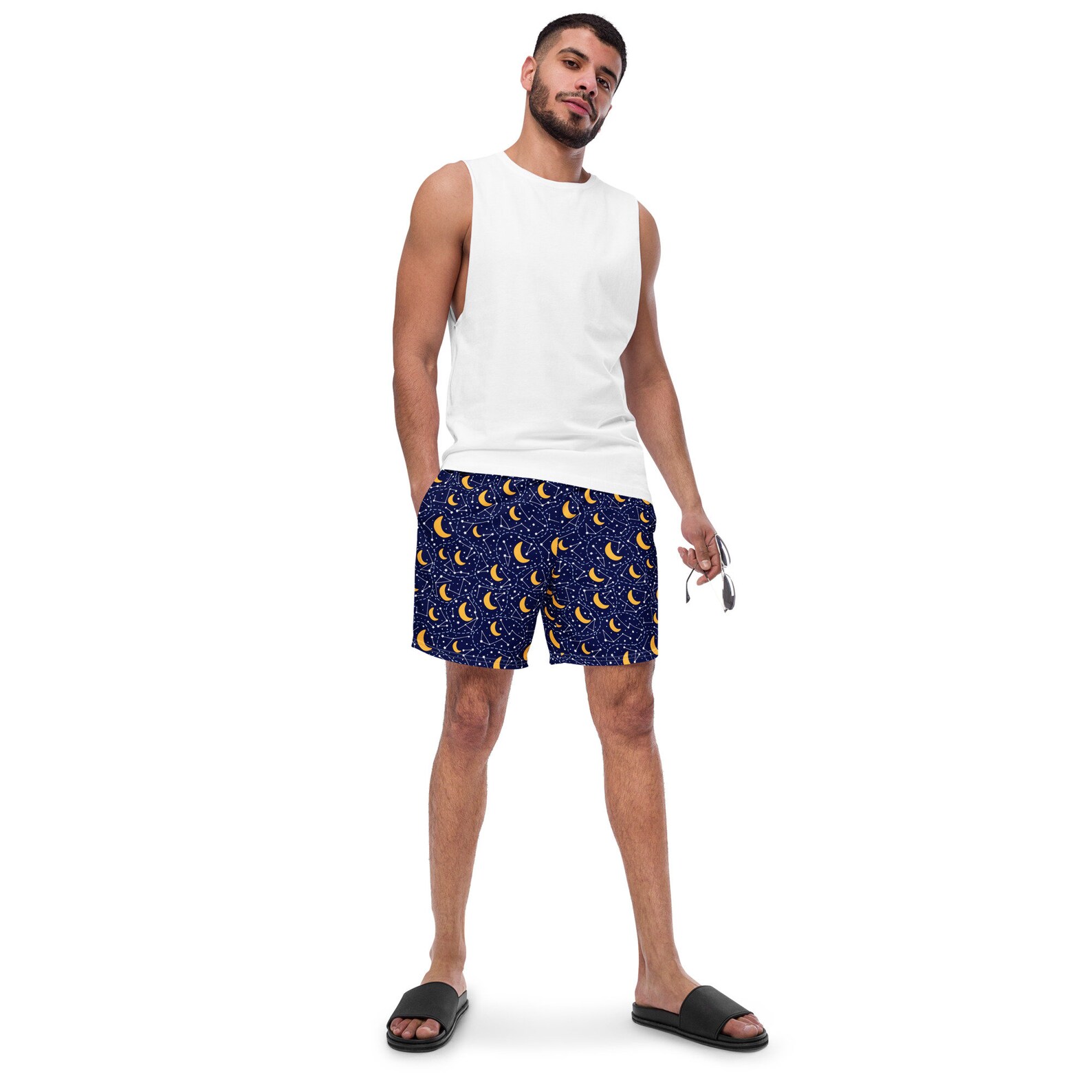 Universe Moon Stars Printed Swimming Trunks, Outerspace Galaxy AOP Mens ...