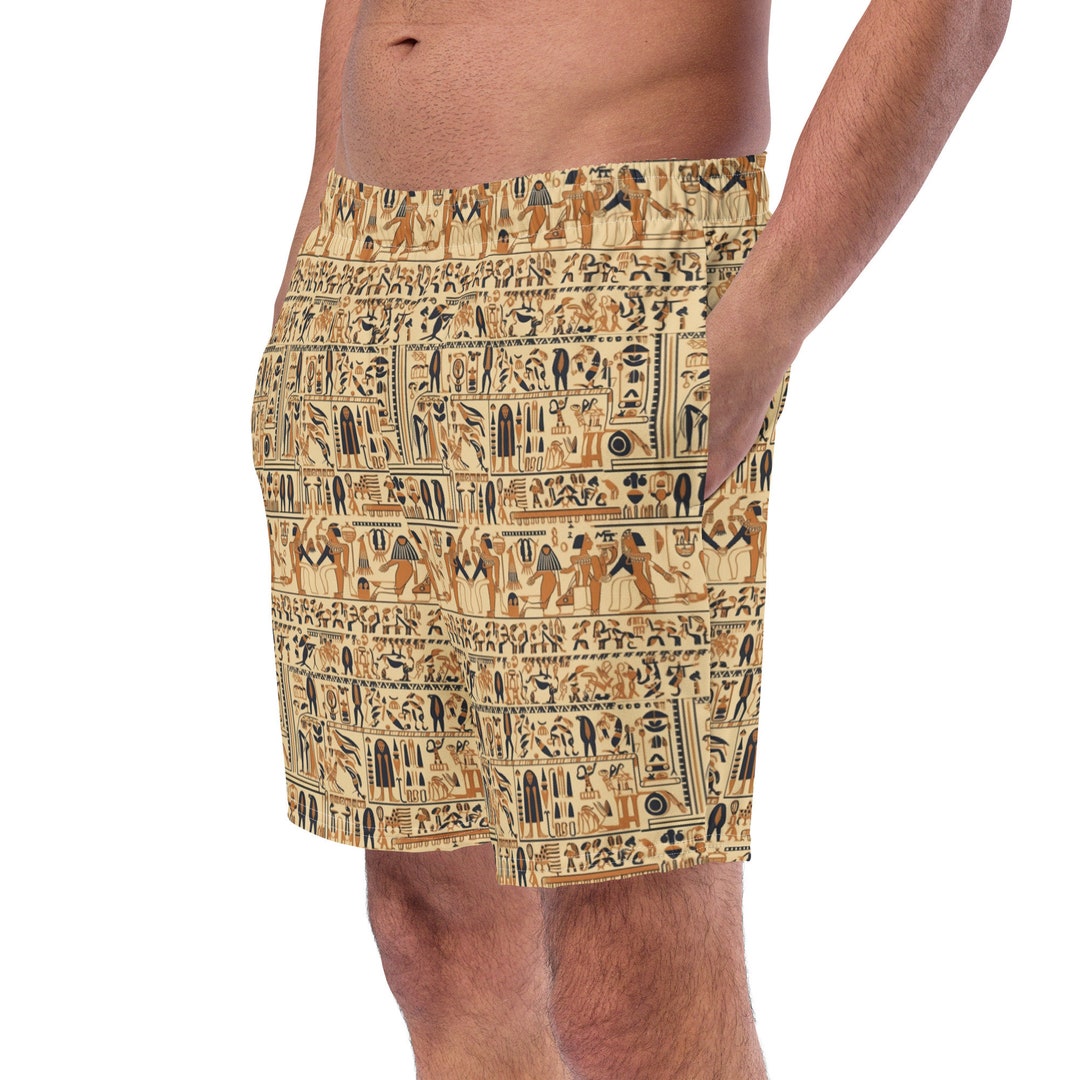 Egypt Hieroglyphics Printed Mens Swim Trunks, All Over Print Swimming ...