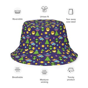 Aliens Sci-fi Printed Bucket Hat, Rave Festival Reversible Hat, All ...