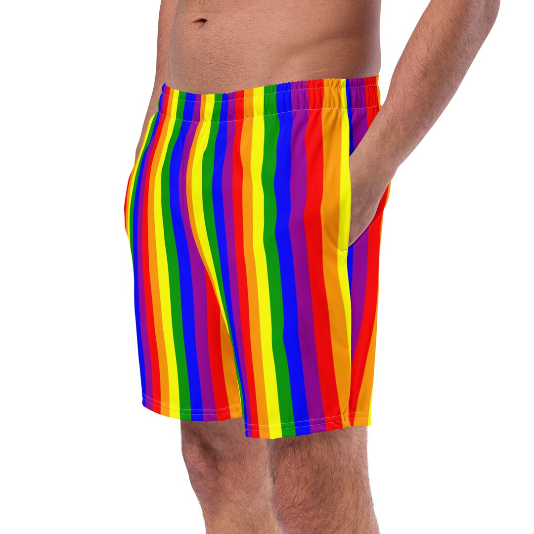 Gay Pride Men's Swim Trunks, Rainbow Striped Men's Swimwear, Swim ...