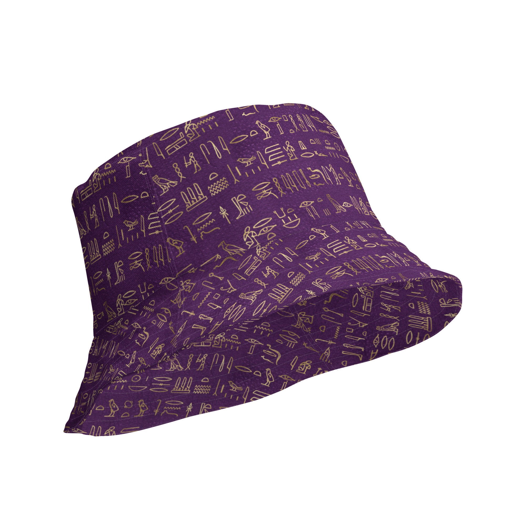 Hieroglyphics Egypt Printed Bucket Hat, Egyptian Summer Sun Hat, All ...