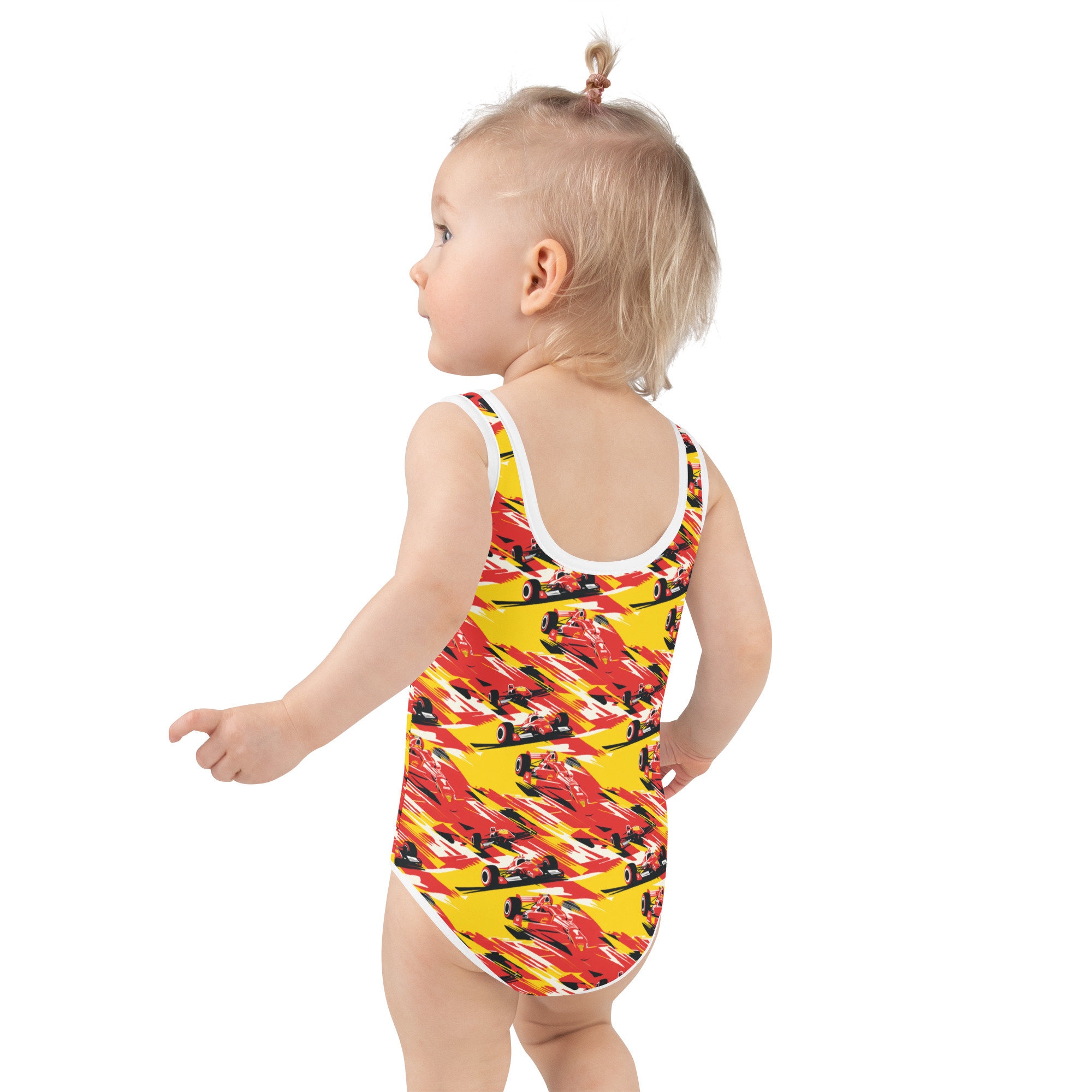 Formula One Racing Printed Kid's Swimsuit, Toddler Girls Children's ...