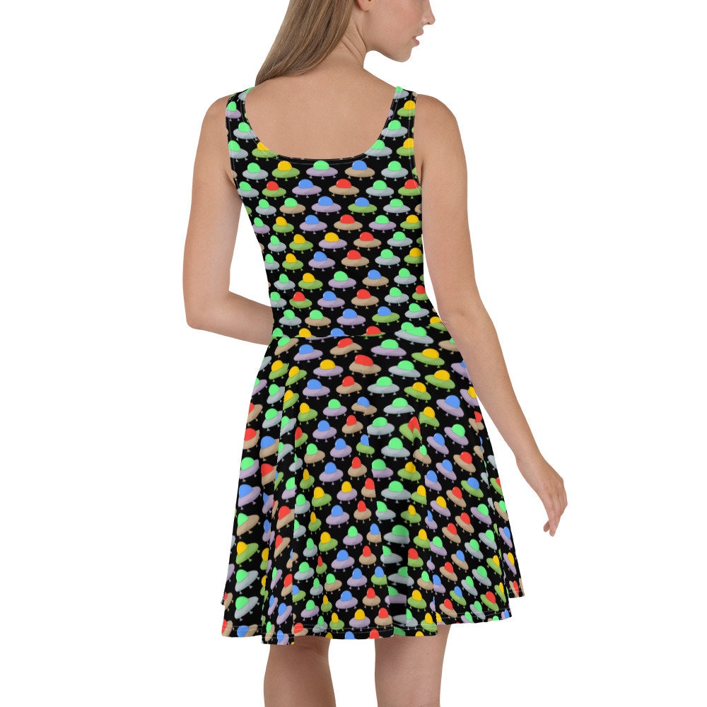 Aliens Sci-fi Skater Dress, Outer Space UFO Dress, All Over Print ...