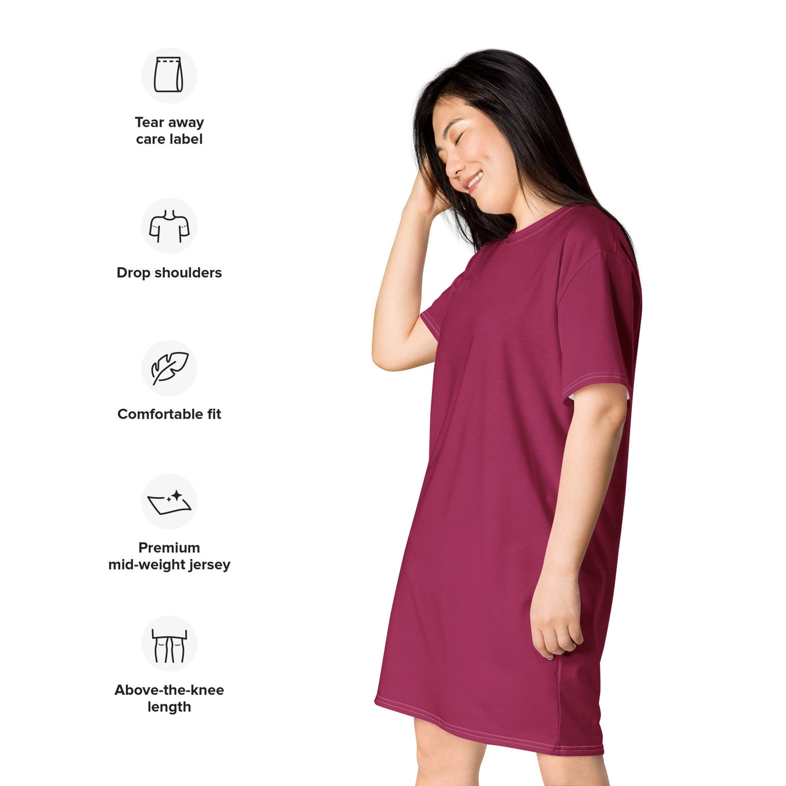 Solid Berry T-shirt Dress for Women, Cute Aesthetic Fashion Shirt Dress ...