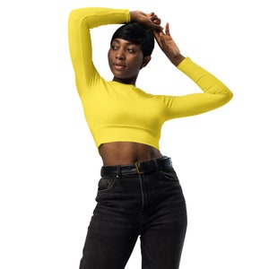 Solid Bright Yellow Crop Top Women, Gym Fitness Top, Women Activewear ...