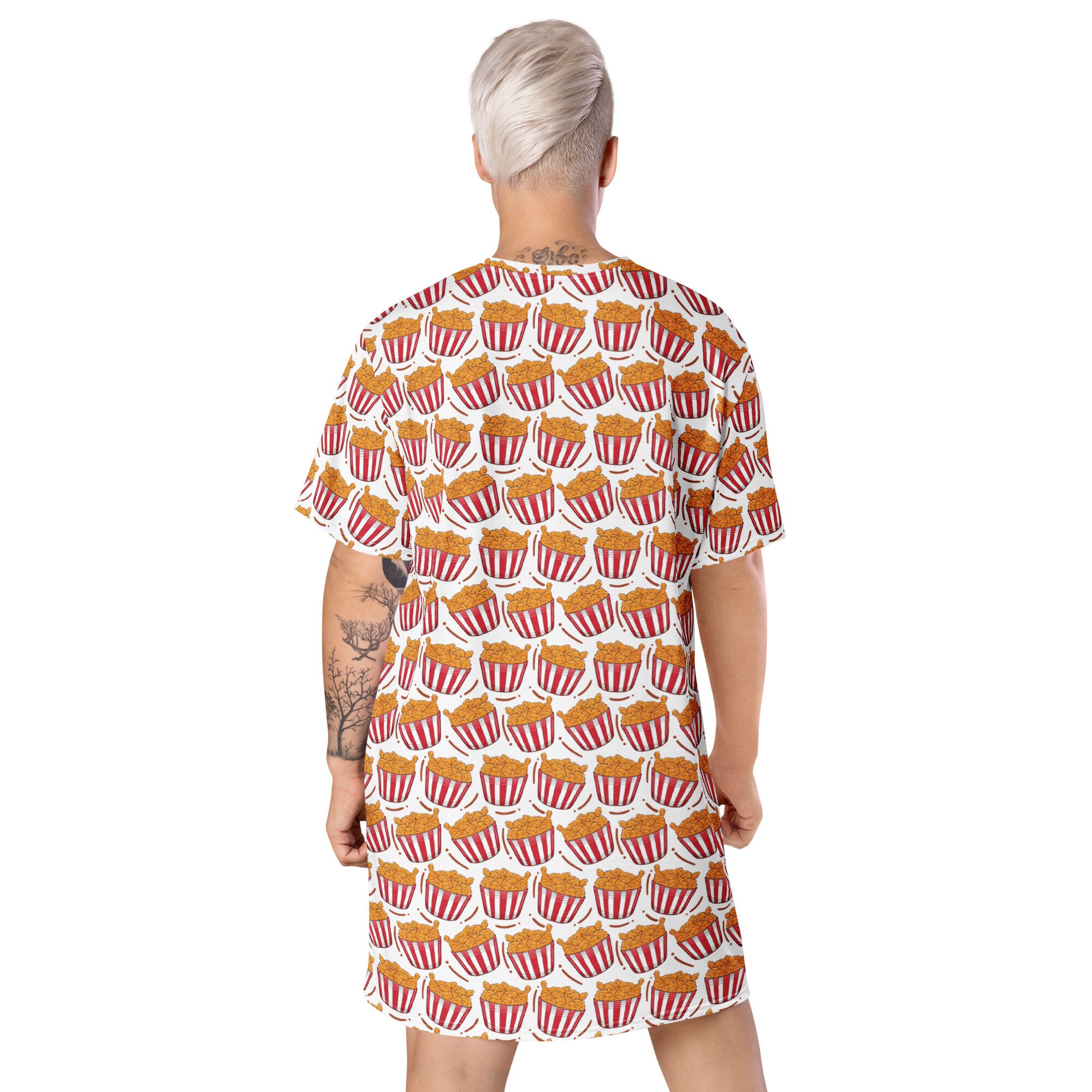 Fried Chicken Junk Food Printed T-shirt Dress for Women, Foodie Dress ...