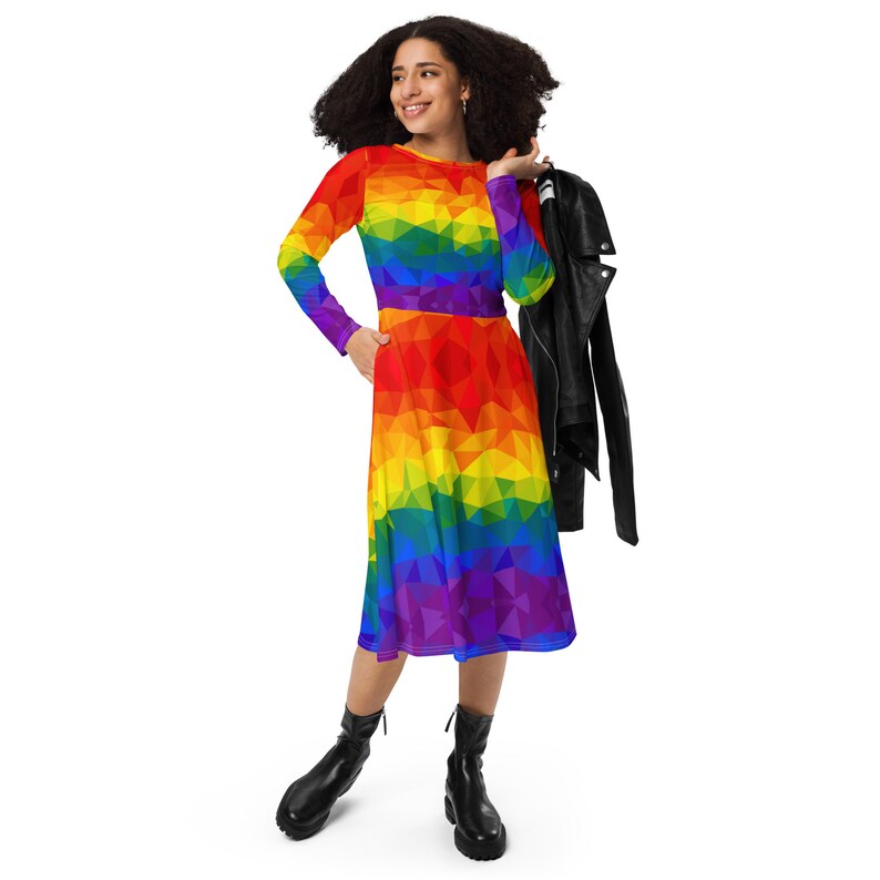 Rainbow Pride Midi Dress, LGBTQ Women Full Sleeves Dress, Lesbian Pride ...
