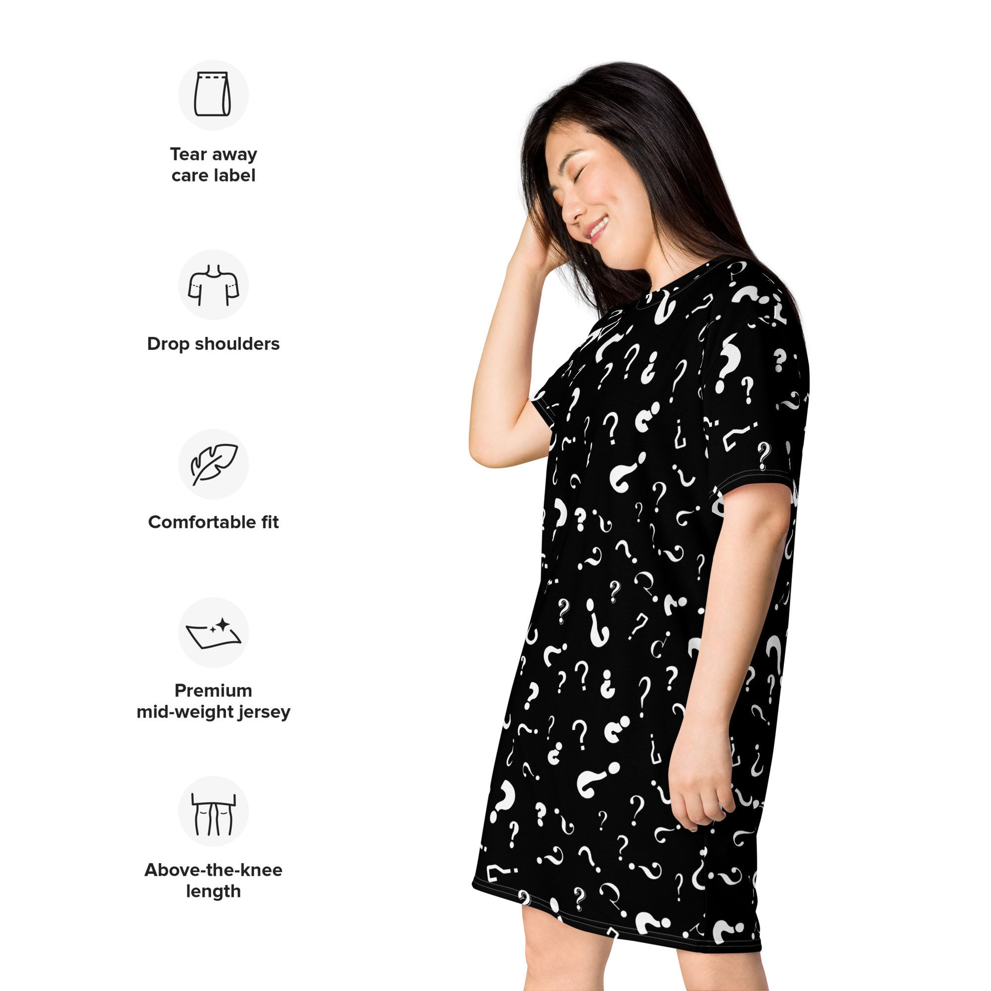 Question Marks Printed T-shirt Dress, Streetwear Aesthetic Tee Shirt ...