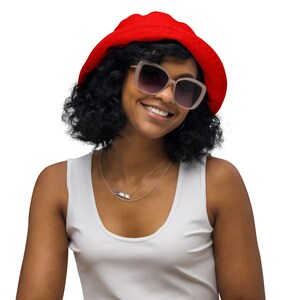 Solid Bright Red Reversible Bucket Hat, Summer Fashion Hat, Casual ...