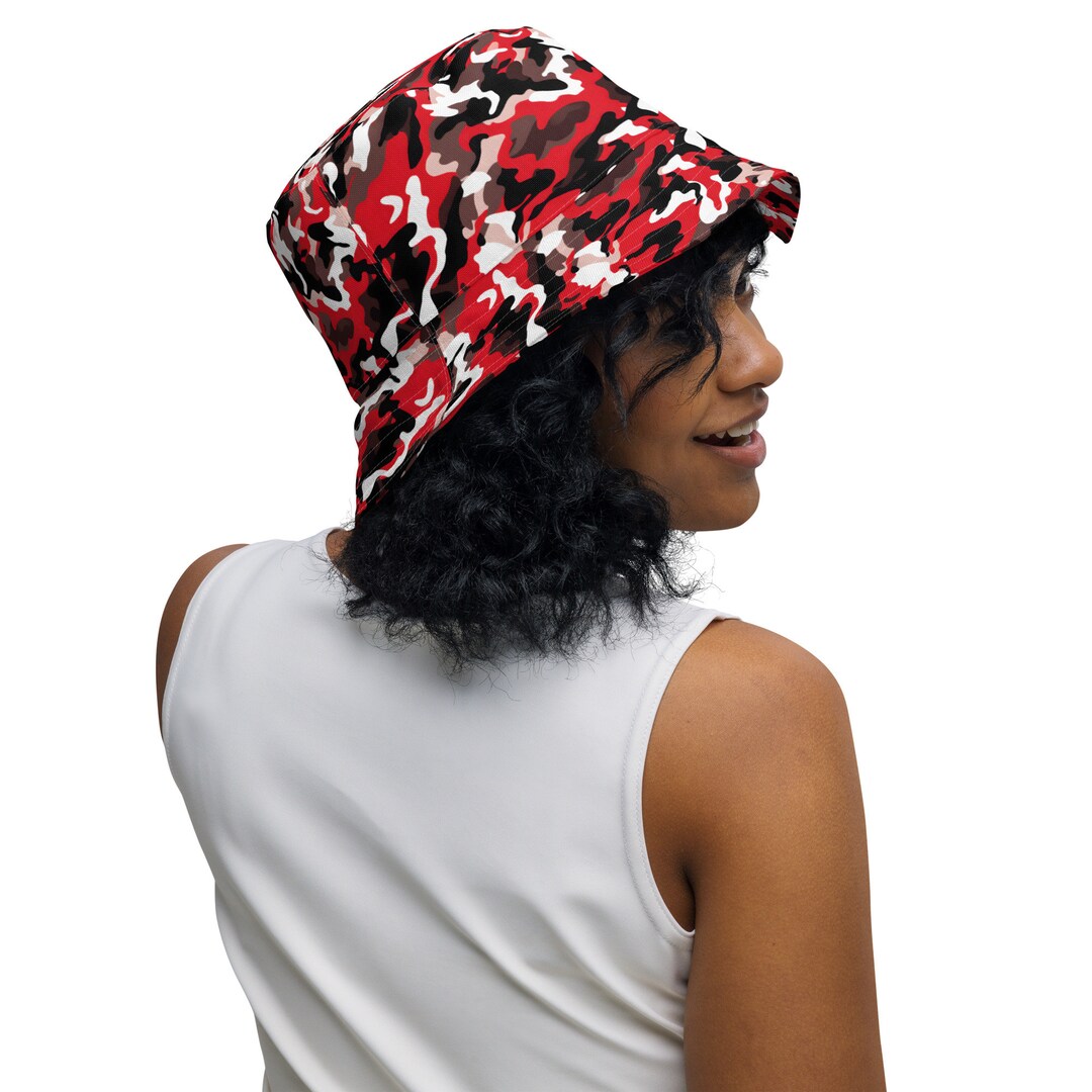 Red Camo Reversible Bucket Hat, Camouflage Summer Sun Hat, Casual ...
