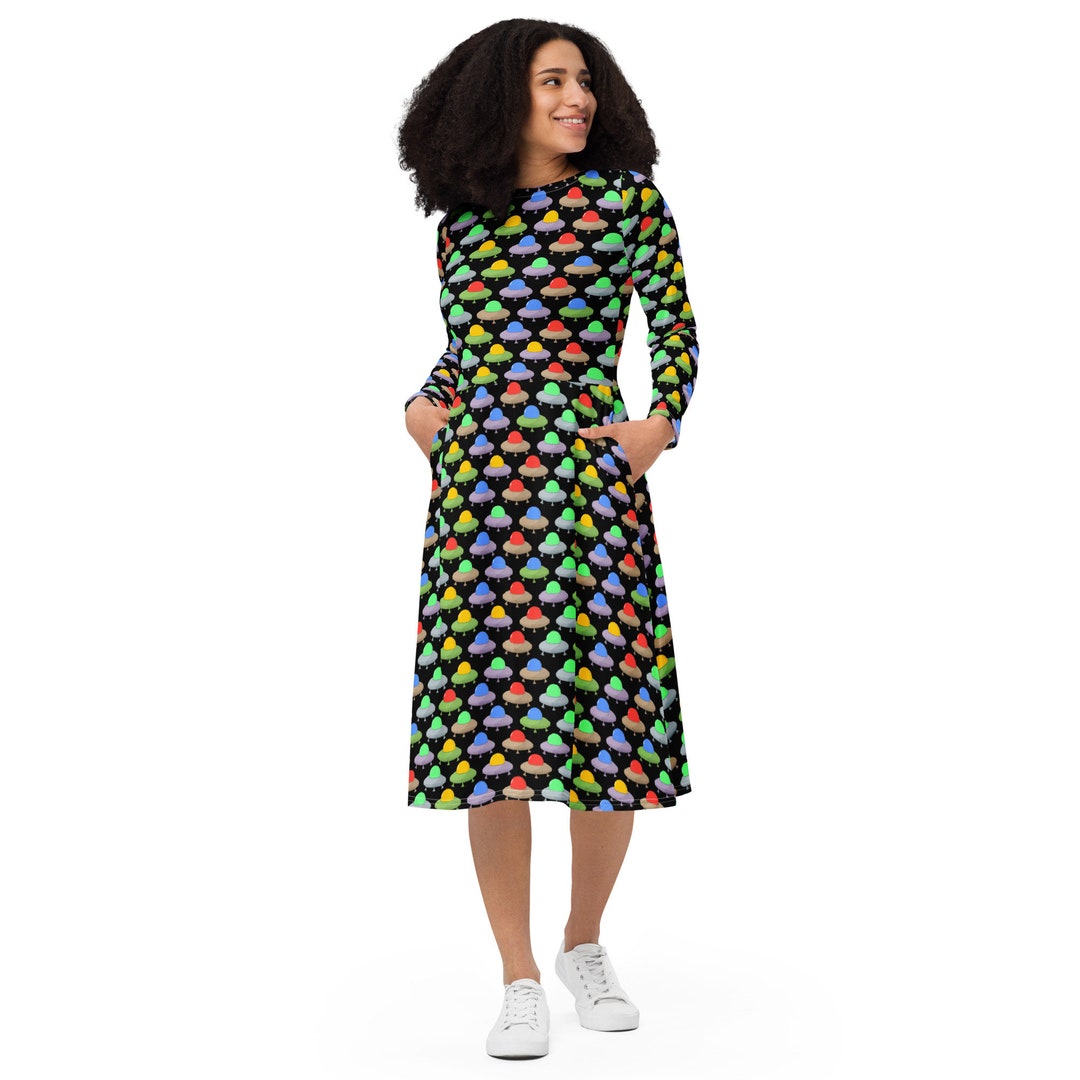 Aliens Sci Fi Midi Dress Women, UFO Aliens Fan Dress, Modest Dress ...