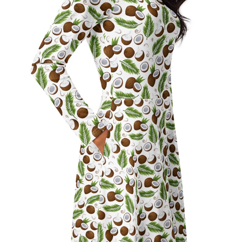 Coconuts Fruit Printed Midi Dress, Casual Birthday Party Dress, Vegan ...