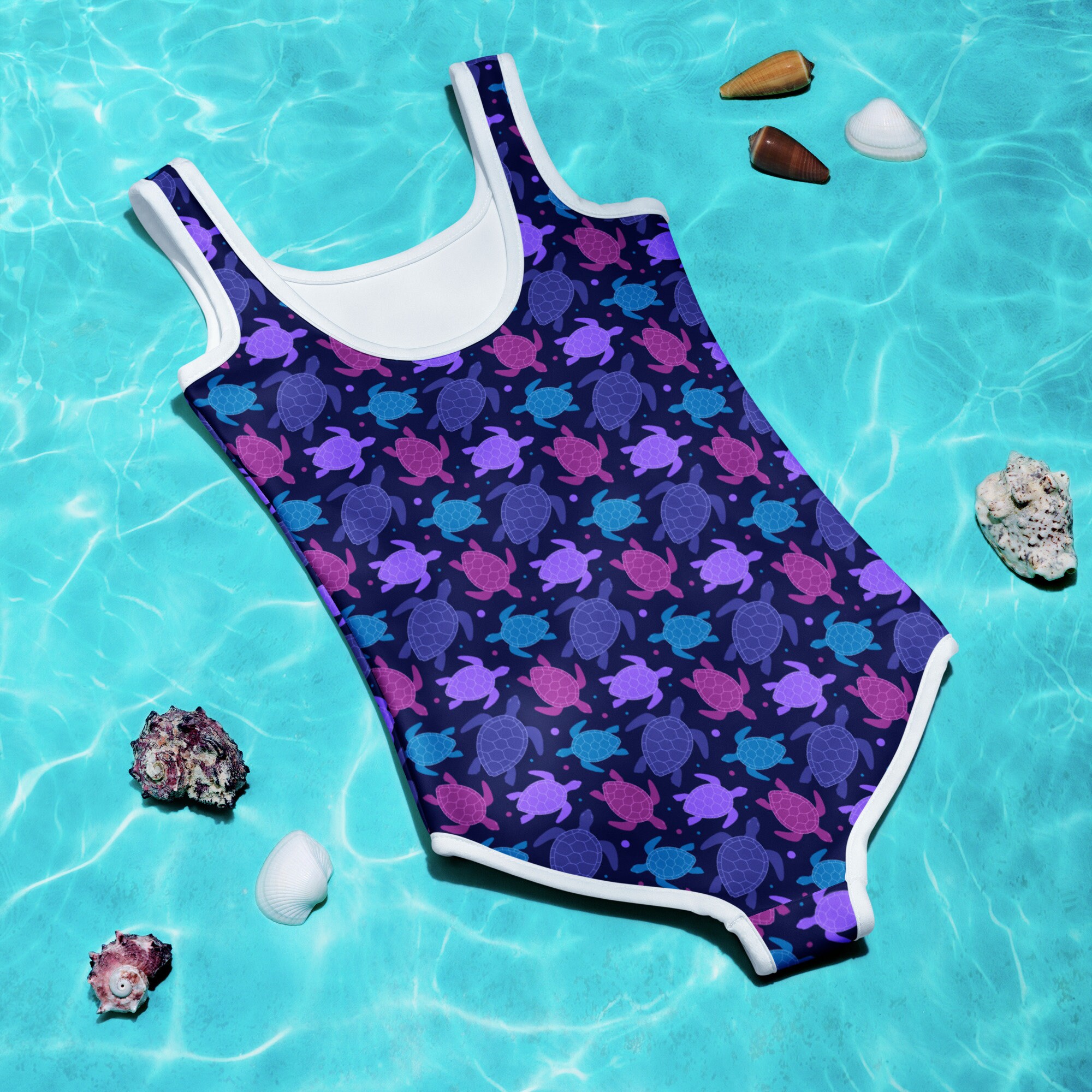 Sea Turtles Printed Kid's Swimsuit, Toddler Girls Children's Swimwuit ...