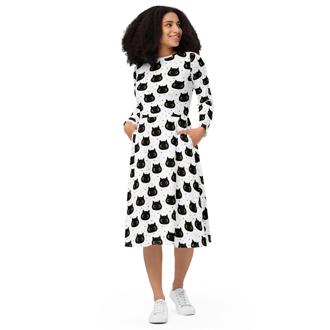 Cute Cat Lady Dress With Pockets, Colorful Kitty Kitten Cats Printed ...