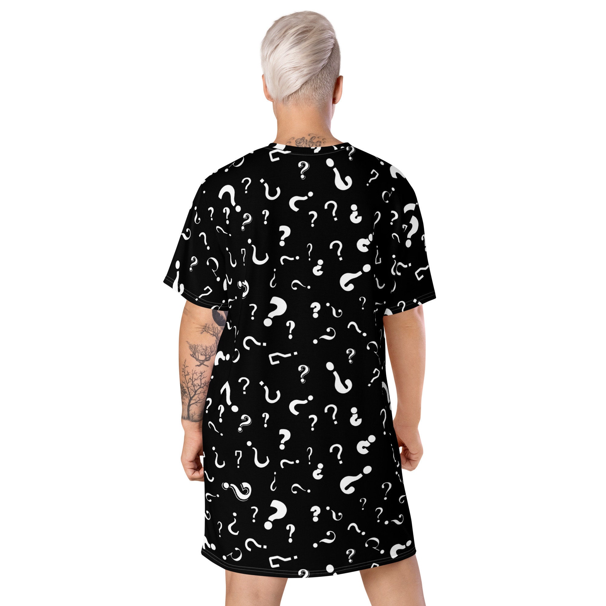 Question Marks Printed T-shirt Dress, Streetwear Aesthetic Tee Shirt ...