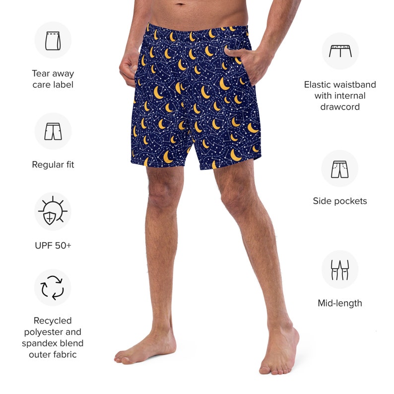 Universe Moon Stars Printed Swimming Trunks, Outerspace Galaxy AOP Mens ...