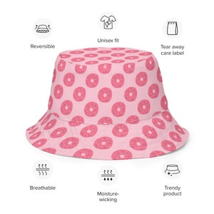 Donuts Junk Food Printed Bucket Hat, All Over Print Foodie Summer Beach ...