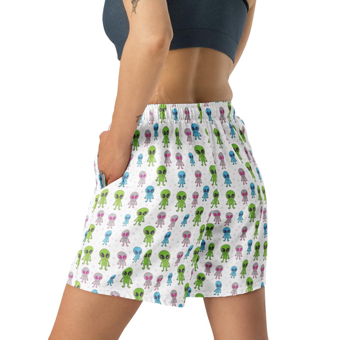 Aliens Ufos Printed Athletic Shorts, All Over Print Sci-fi Gym Workout ...