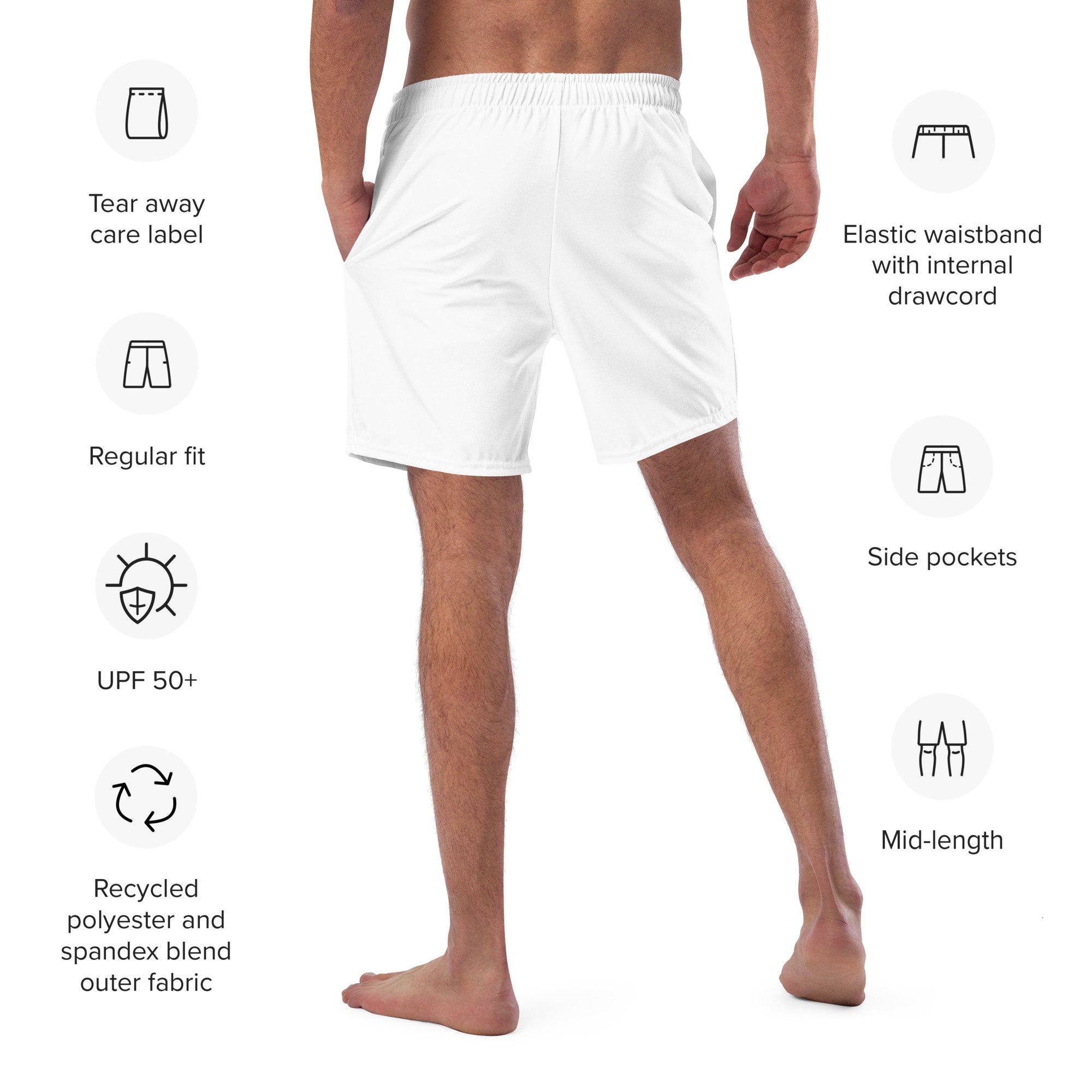 Solid White Mens Swim Trunks, Summer Beach Trunks, Swimming Trunks ...