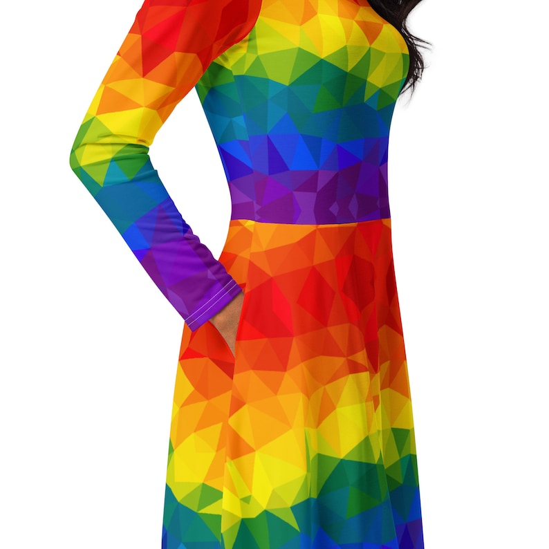 Rainbow Pride Midi Dress, LGBTQ Women Full Sleeves Dress, Lesbian Pride ...
