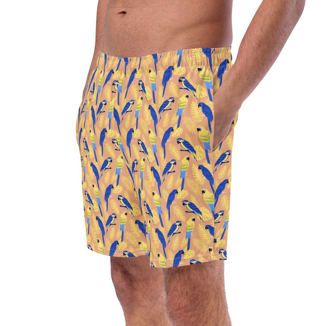 Parrots Bird Printed Mens Swim Trunks, AOP Swimming Trunks, Summer ...
