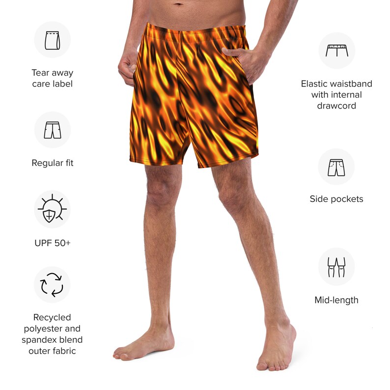 Fire Flames Printed Mens Swim Trunks, Fluffy Fire AOP Swimming Trunks ...