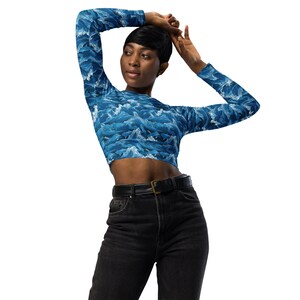Dolphin Printed Crop Tops Women, Long Sleeve Nautical Crop Top, Under ...