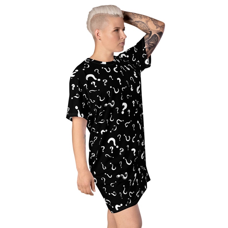 Question Marks Printed T-shirt Dress, Streetwear Aesthetic Tee Shirt ...