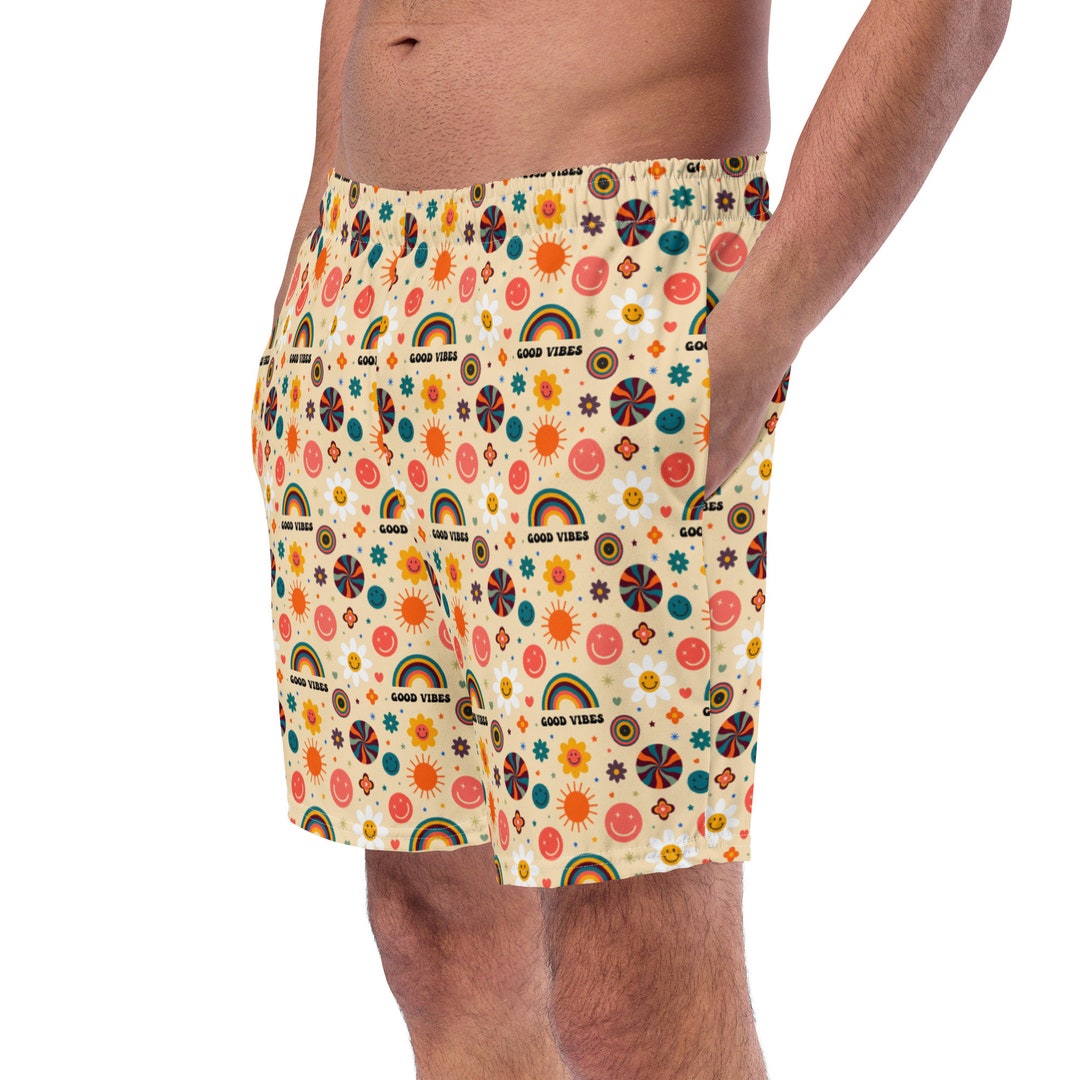 Trippy Hippie Good Vibes AOP Swimming Trunks, Summer Beach Pool Men's ...