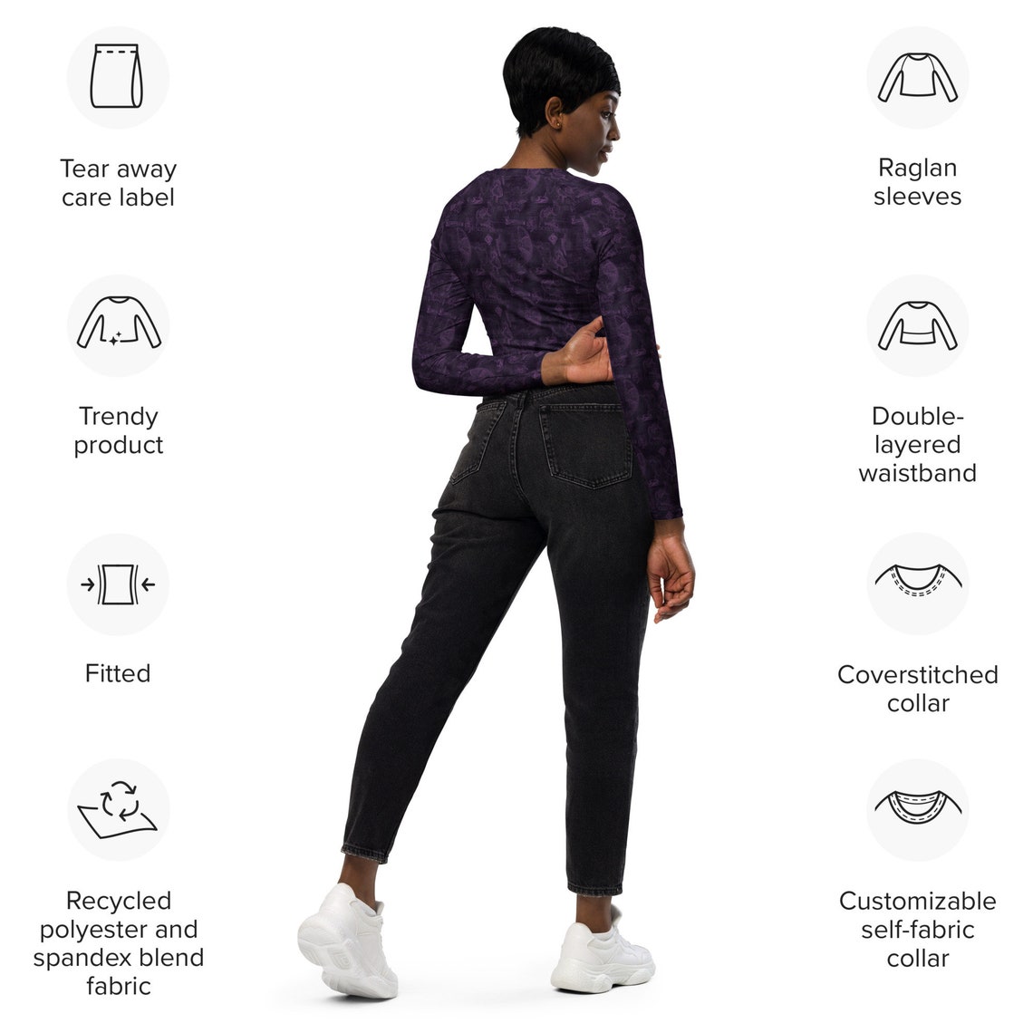 Science Anatomy Printed Crop Tops Women, Long Sleeve Streetwear Gym ...