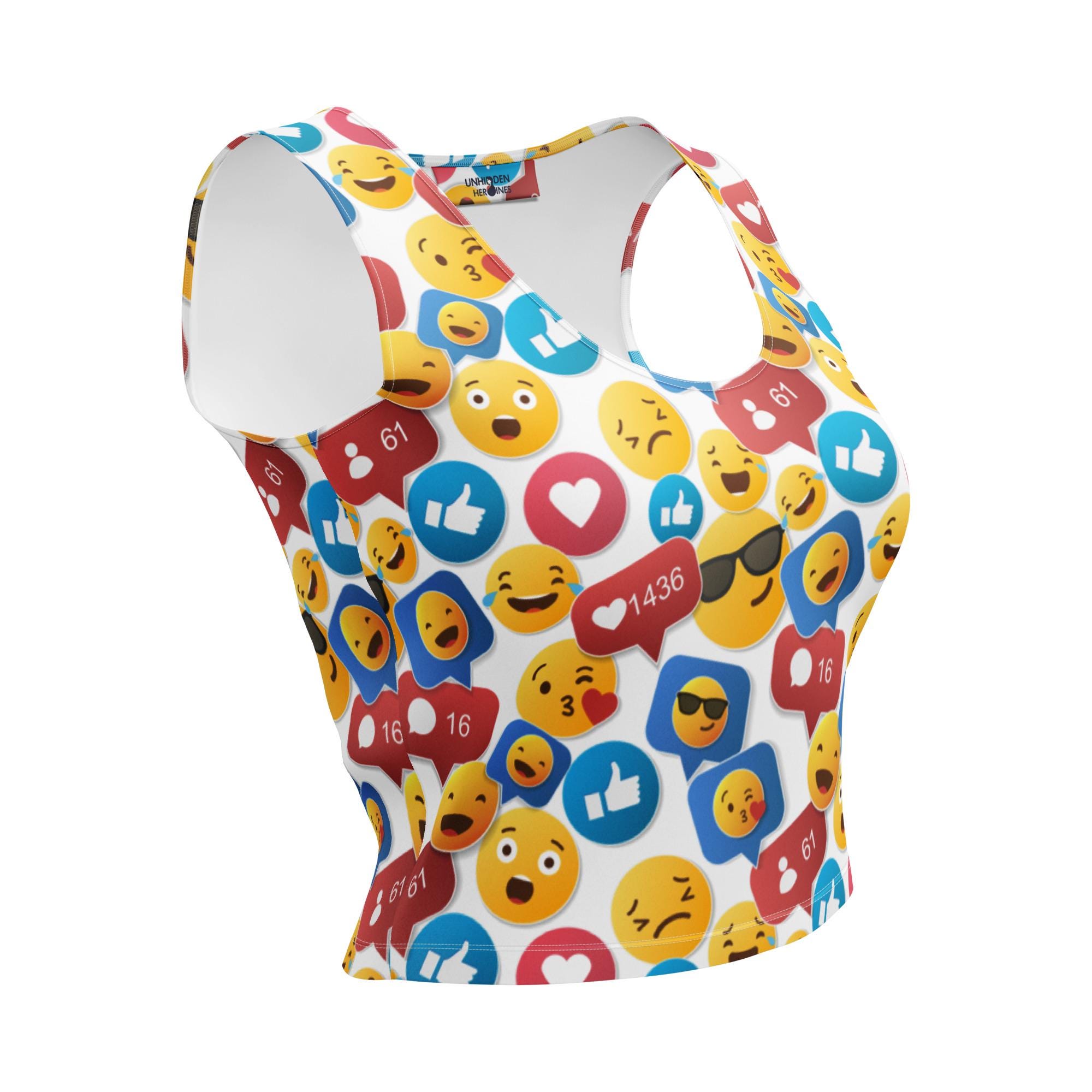 Happy Face Emoji Print Women Tank Top, Emoticons All Over Print Gym ...
