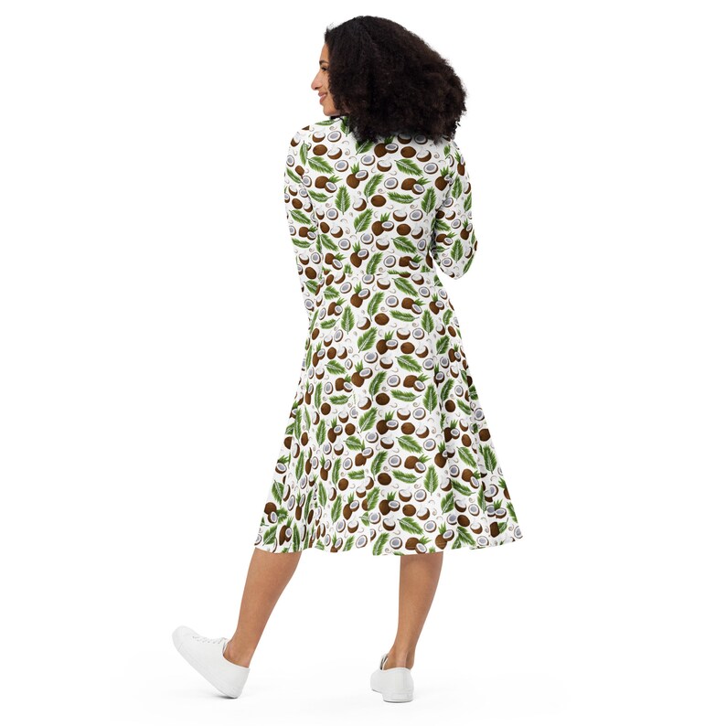 Coconuts Fruit Printed Midi Dress, Casual Birthday Party Dress, Vegan ...