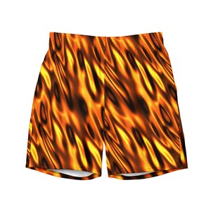 Fire Flames Printed Mens Swim Trunks, Fluffy Fire AOP Swimming Trunks ...