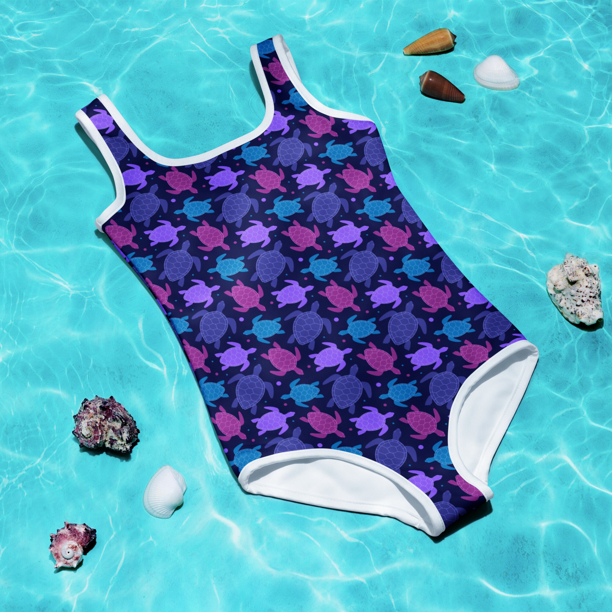 Sea Turtles Printed Kid's Swimsuit, Toddler Girls Children's Swimwuit ...
