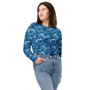 Dolphin Printed Crop Tops Women, Long Sleeve Nautical Crop Top, Under ...