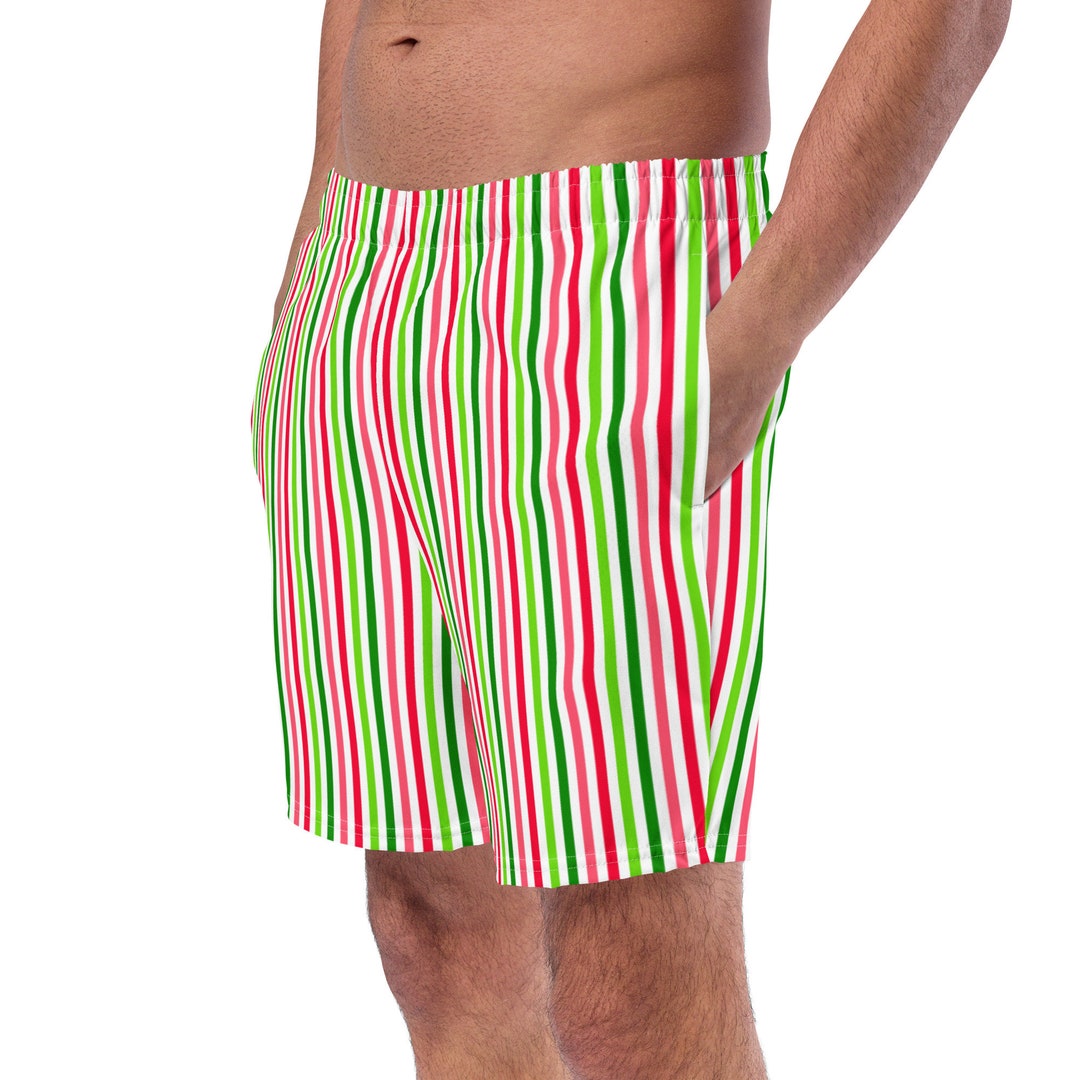 Watermelon Fruit Striped Swimming Trunks, All Over Print Mens Swim ...