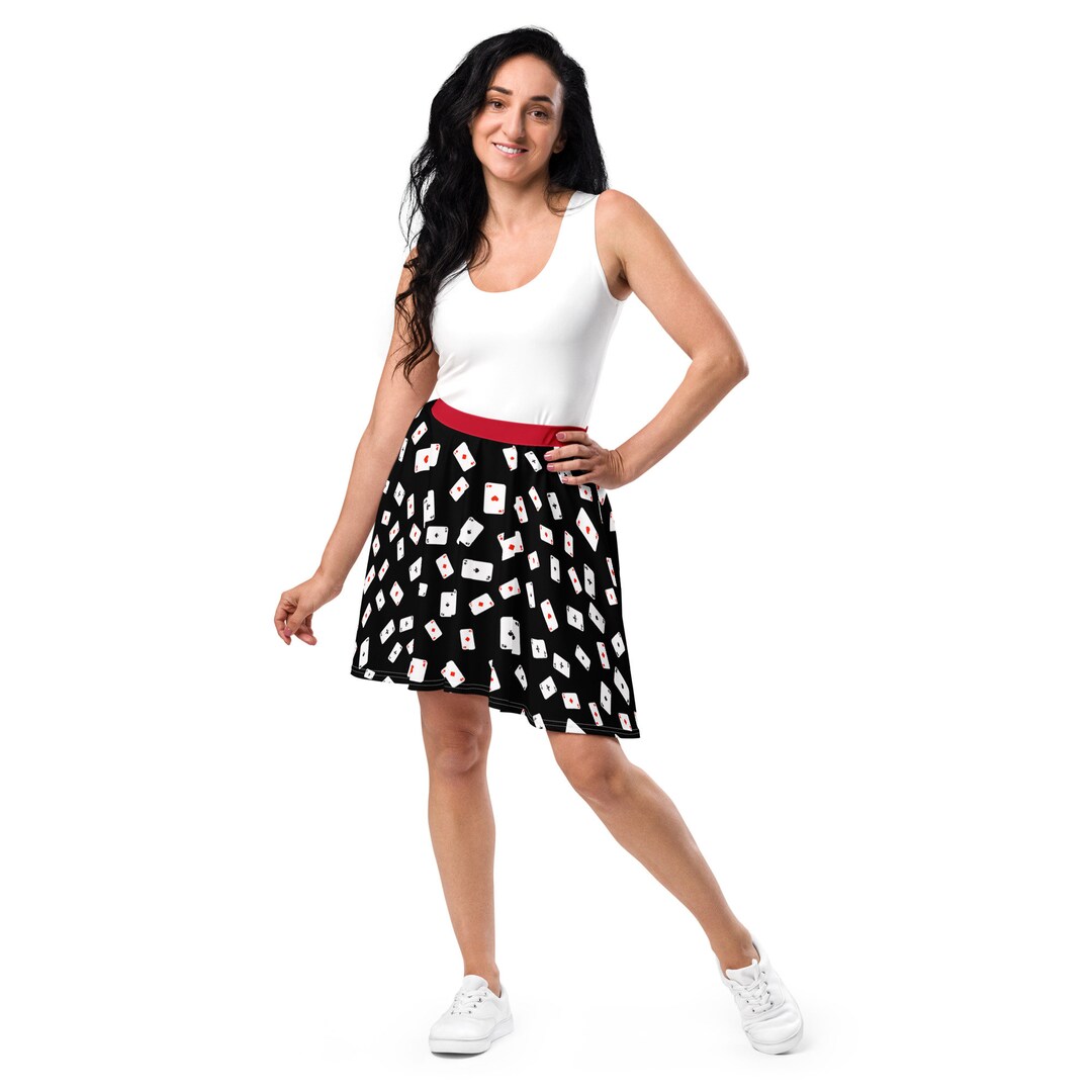 Playing Cards Printed Skater Skirt, Colorful Plus Size Skirt for Women ...