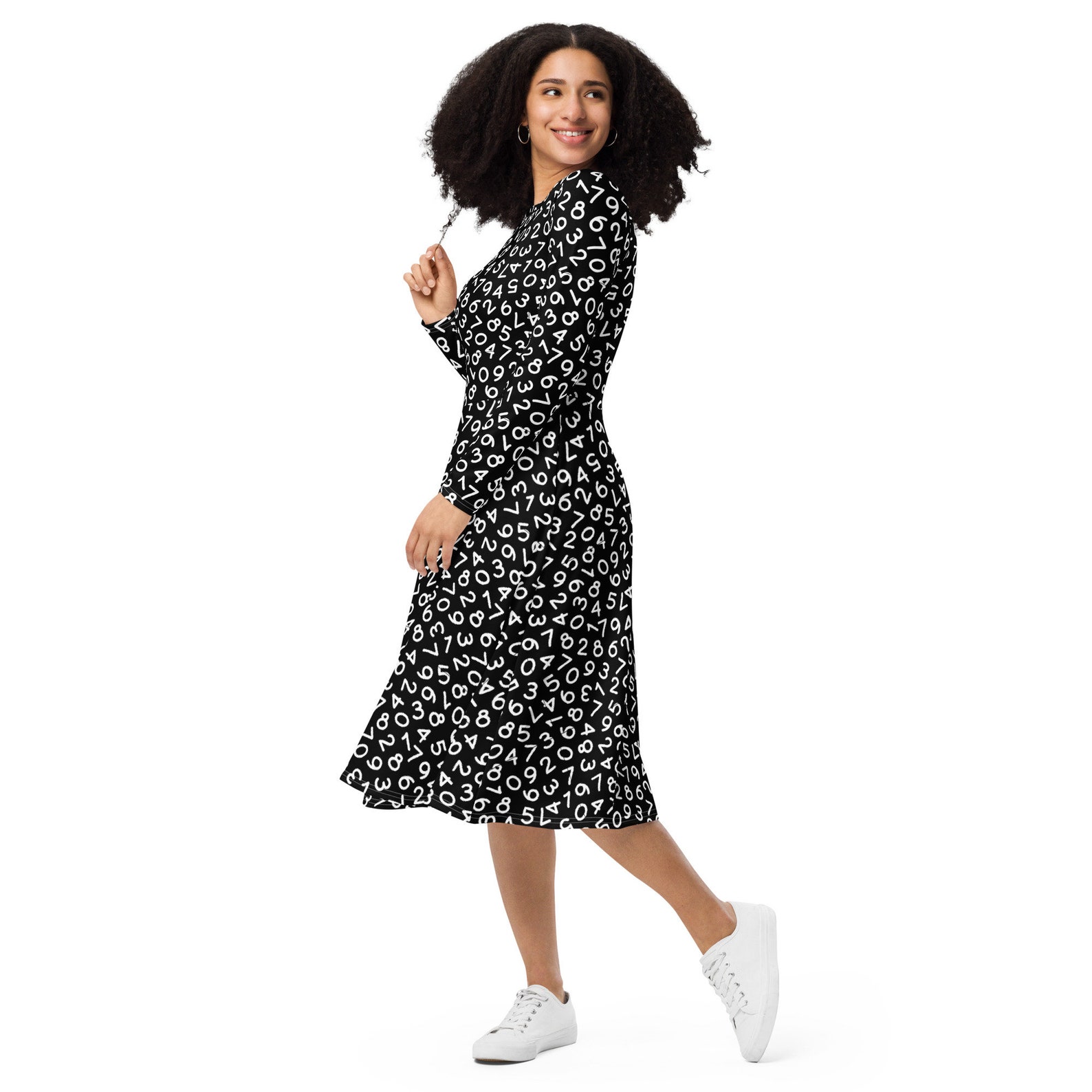 Math Numbers Printed Midi Dress Women, Evening Party Dress, Elegant ...