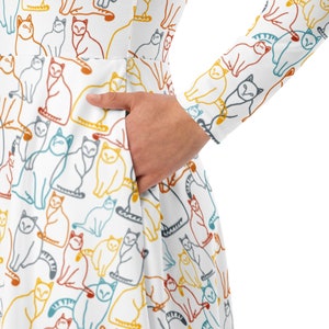 Cute Cat Lady Dress With Pockets, Colorful Kitty Kitten Cats Printed ...