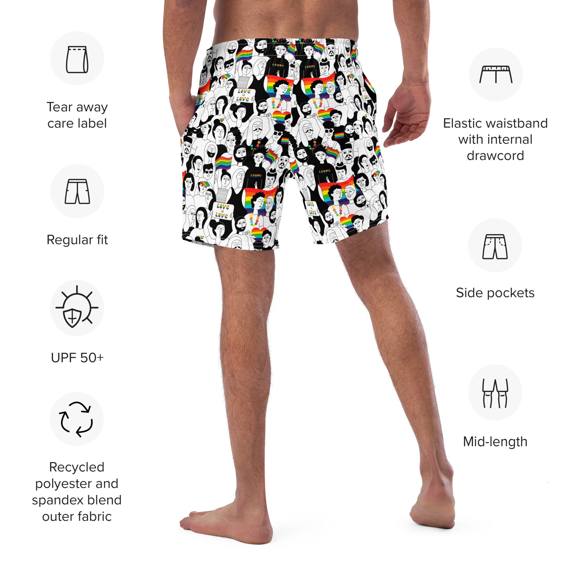 Gay Pride Parade Men's Swim Trunks, Rainbow Men's Swimwear, Swim Briefs ...