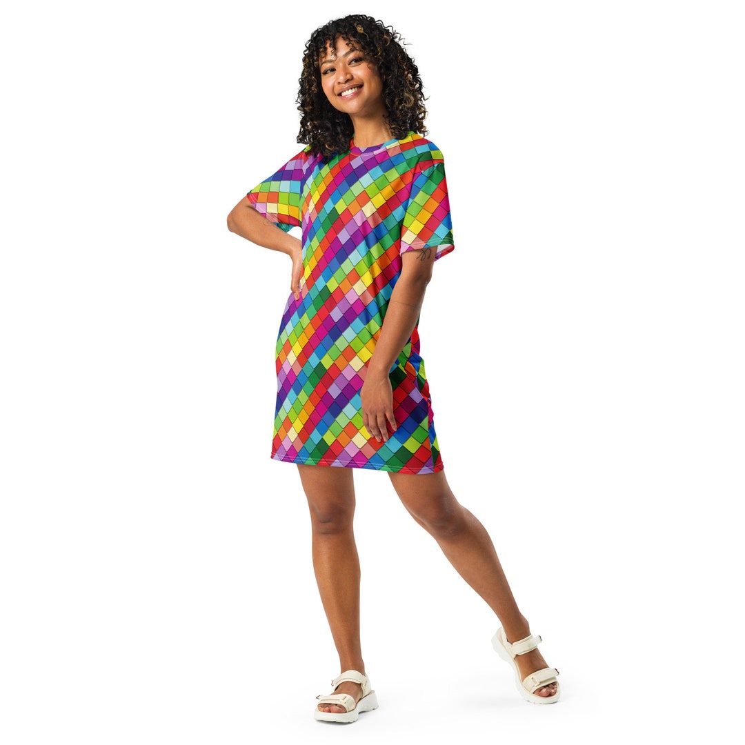 LGBTQ Rainbow Checkered T-shirt Dress, Gay Lesbian Pride Shirt Dress ...