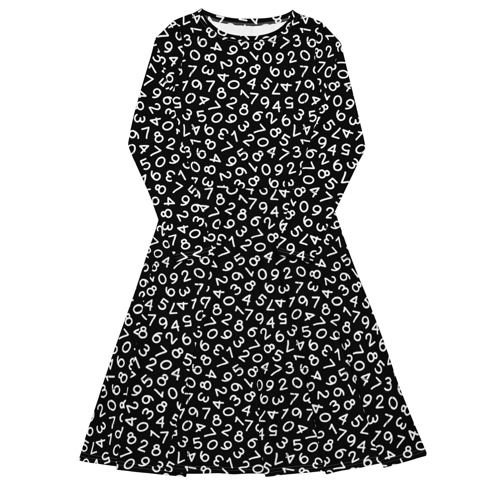 Math Numbers Printed Midi Dress Women, Evening Party Dress, Elegant ...